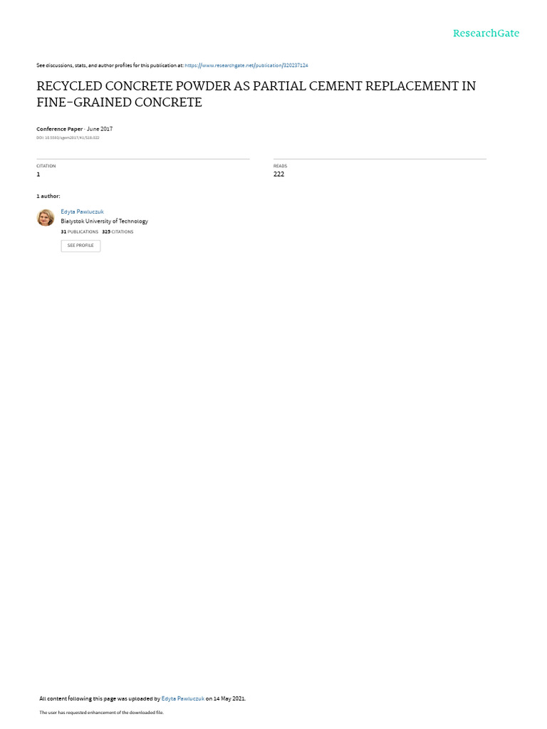 Recycled Concrete Powder As Partial Cement Replacement - 0001 | PDF