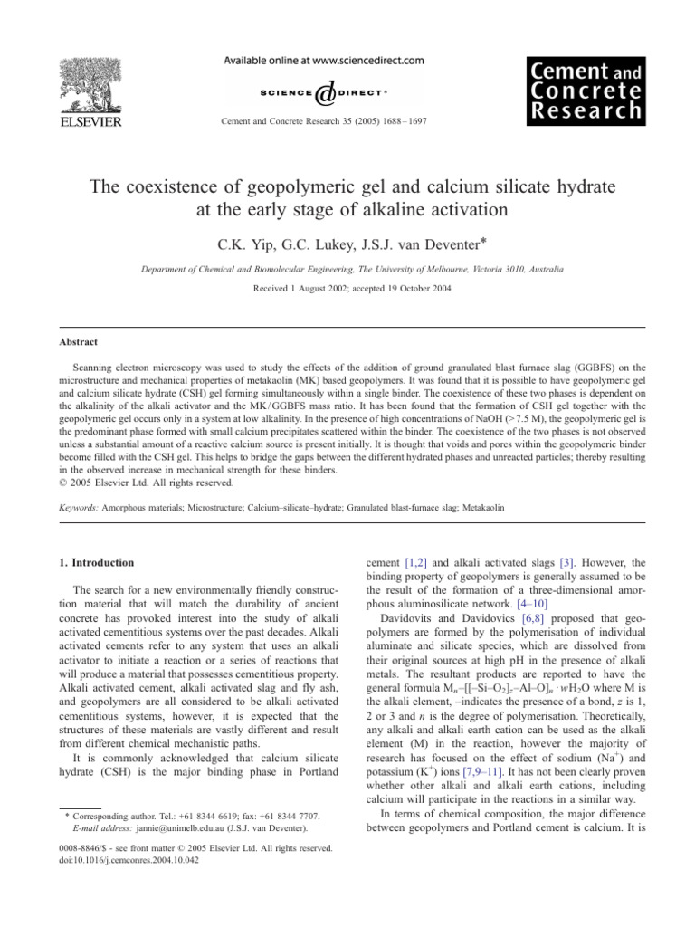 The Coexistence of Geopolymeric Gel and Calcium Silicate Hydrate at The ...