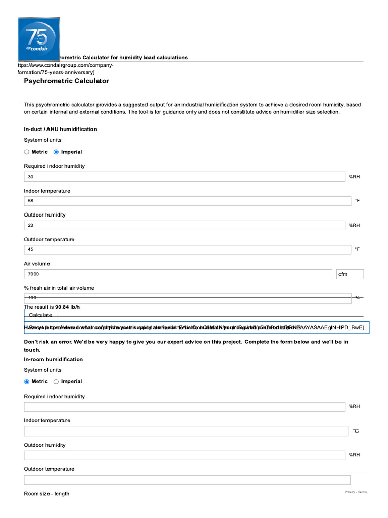 Psychrometric Calculator for humidity load calculations | PDF