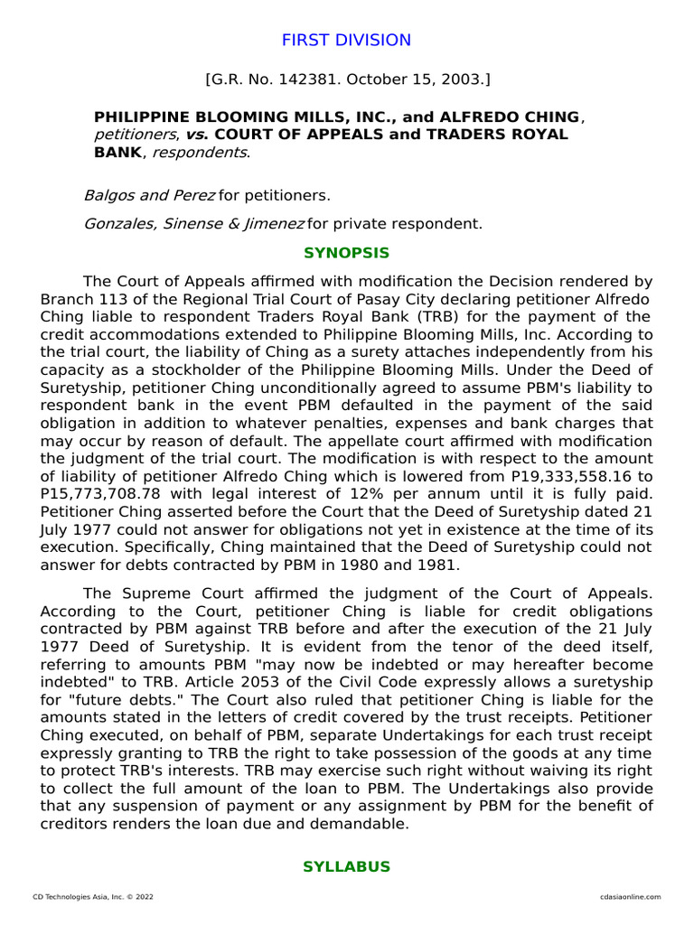 Ching's Liability in Suretyship Case | PDF | Guarantee | Surety