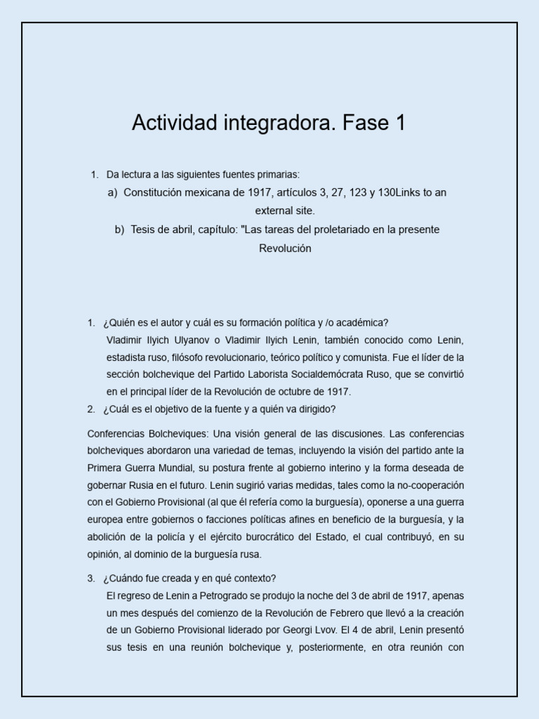 Actividad Integradora Fase 1 Historia | PDF