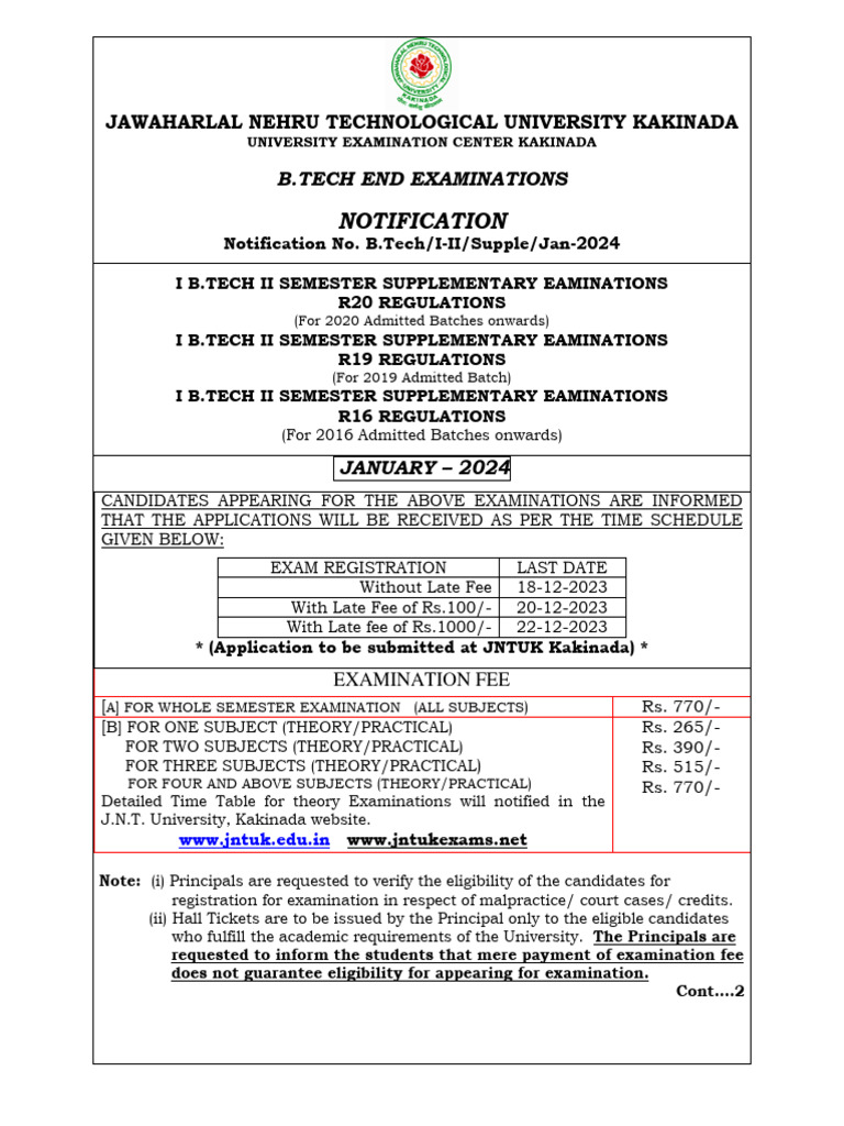 B.Tech II Sem Supplementary Exams Jan 2024 | PDF
