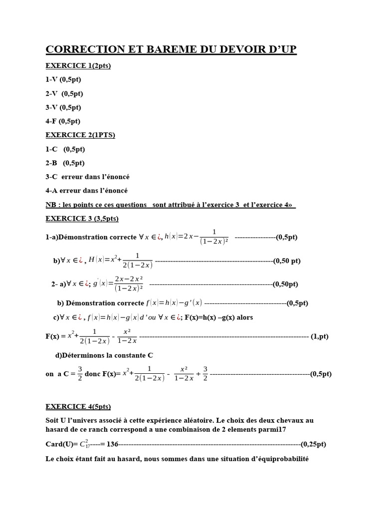 Correction Et Bareme Du Devoir 1 | PDF