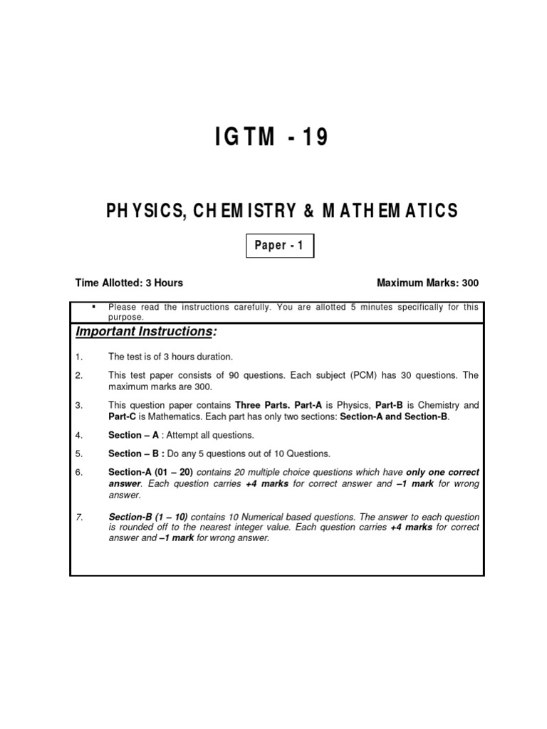 Igtm - 19 - 24-01-2023 - 1 - 17-01-2024 - QP | PDF