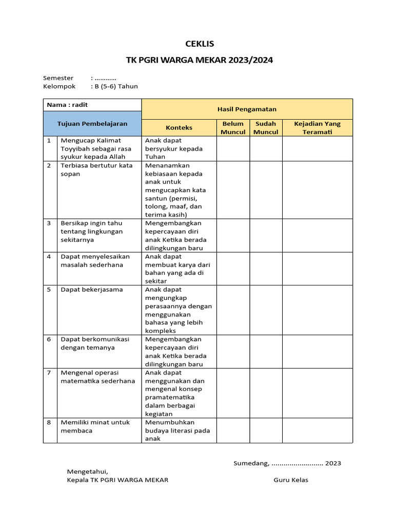 Ceklis wm1 | PDF | Karier & Perkembangan | Kesehatan Holistik