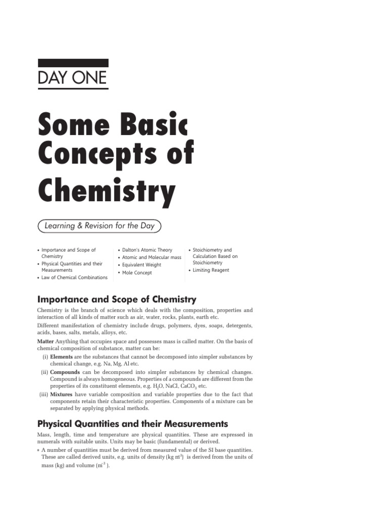 Some Basic Concepts of Chemistry: Day One | PDF | Chemistry | Mole (Unit)