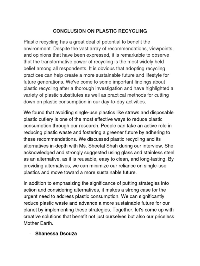 Conclusion On Plastic Recycling | PDF
