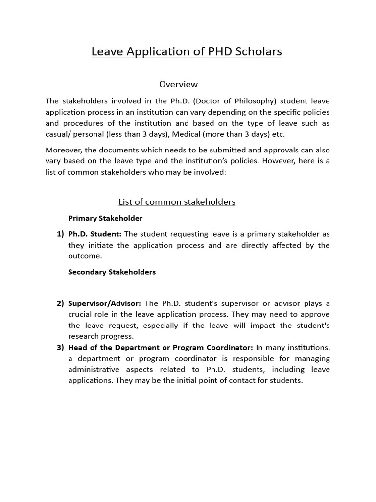Leave Application of PHD Scholars | PDF