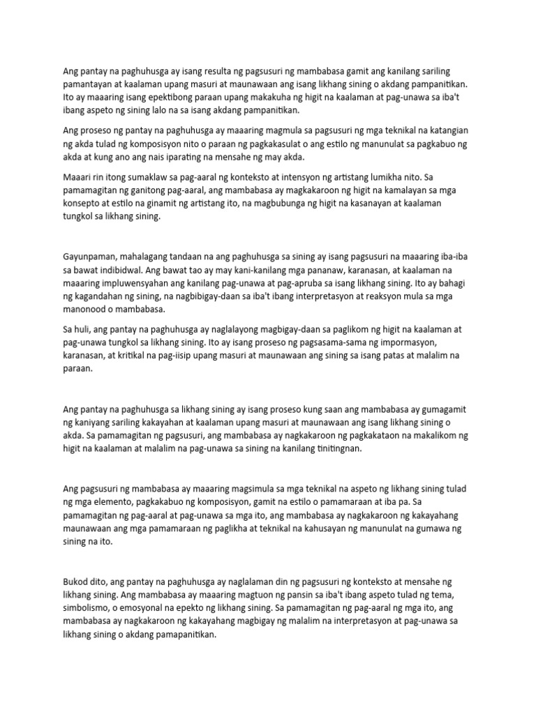 Ang Pantay Na Paghuhusga Ay Isang Resulta NG Pagsusuri NG Mambabasa ...