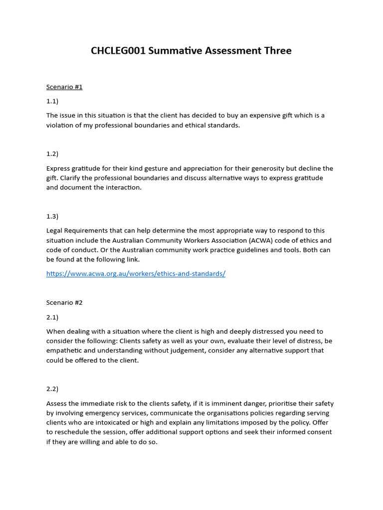 CHCLEG001 Summative Assessment Three | PDF