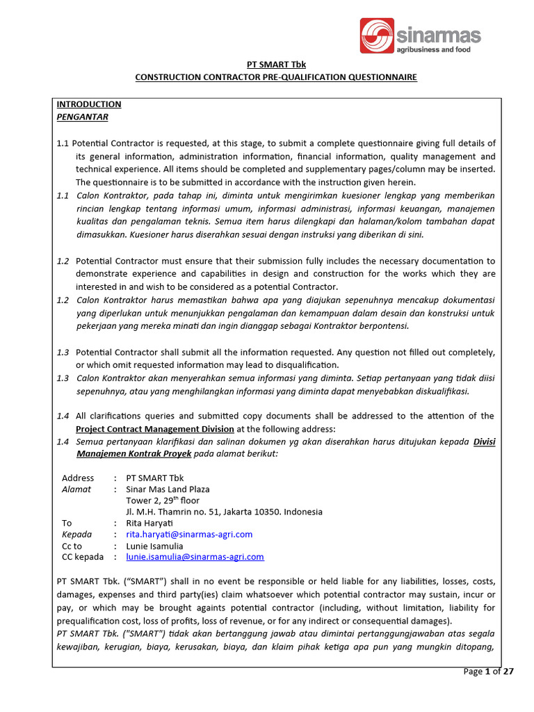 Pre-Qualification Questionnaire - Nov 2023 | PDF