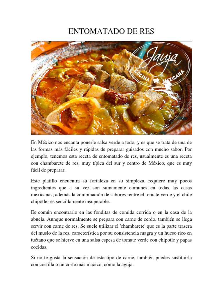 Receta fácil de entomatado de res | PDF