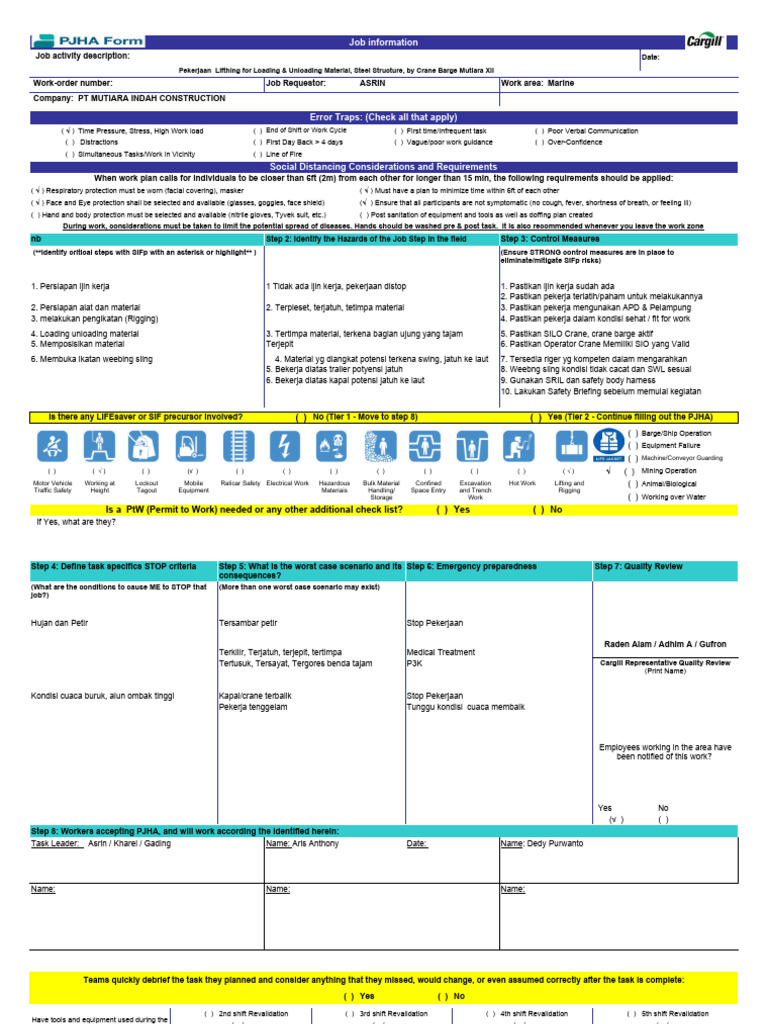 PJHA Lifthing For Loading & Unloading Material by Crane Barge Mutiara | PDF