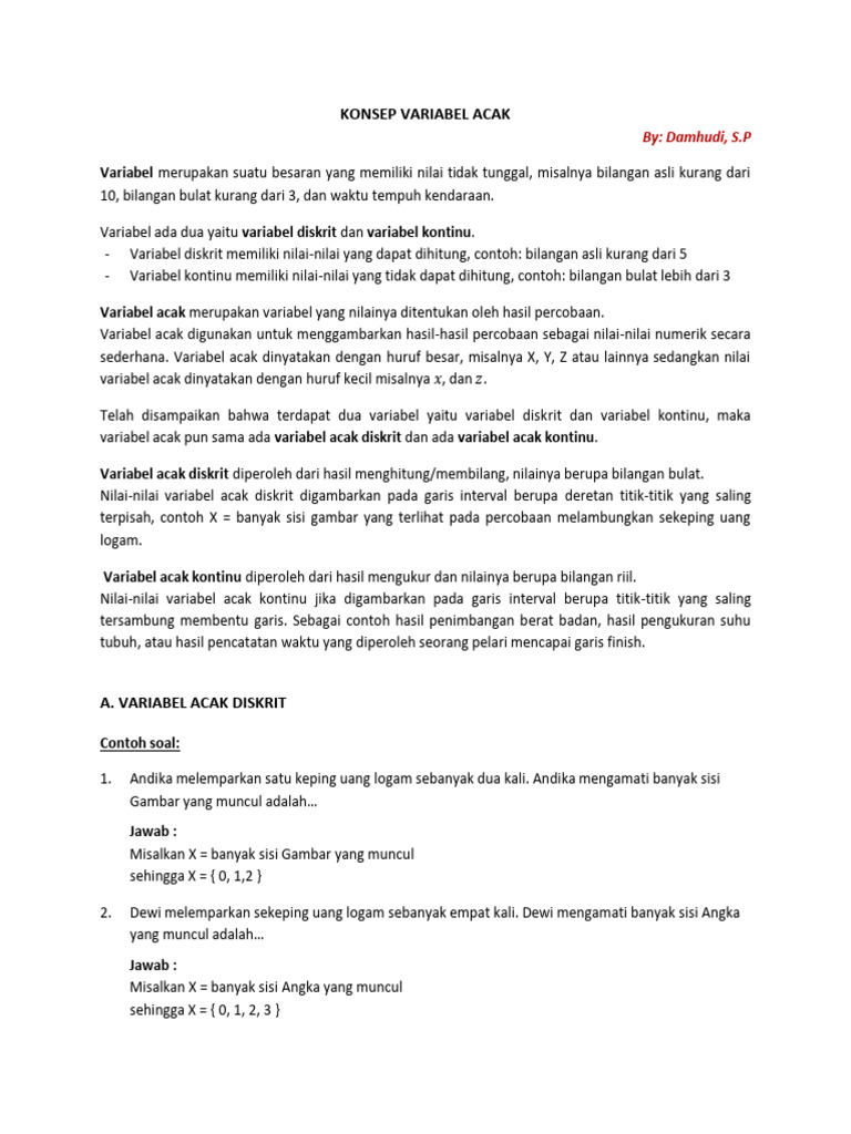 KONSEP VARIABEL ACAK - Modul Ajar 1 (Mat-P 12 MIPA) Plus Latihan | PDF ...