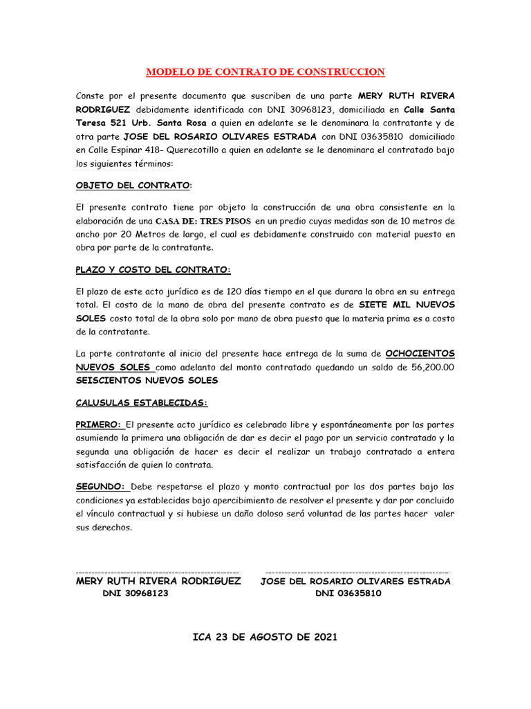 Modelo de Contrato de Construccion | PDF