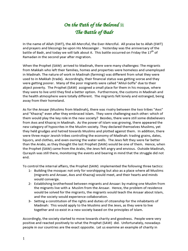 The Battle of Badr Notes | PDF | Muhammad | Mecca