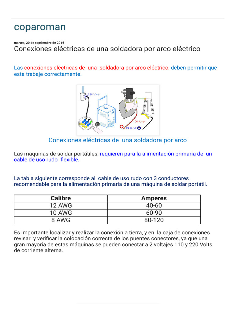 Coparoman - Conexiones Eléctricas de Una Soldadora Por Arco Eléct | PDF | Construcción | Soldadura