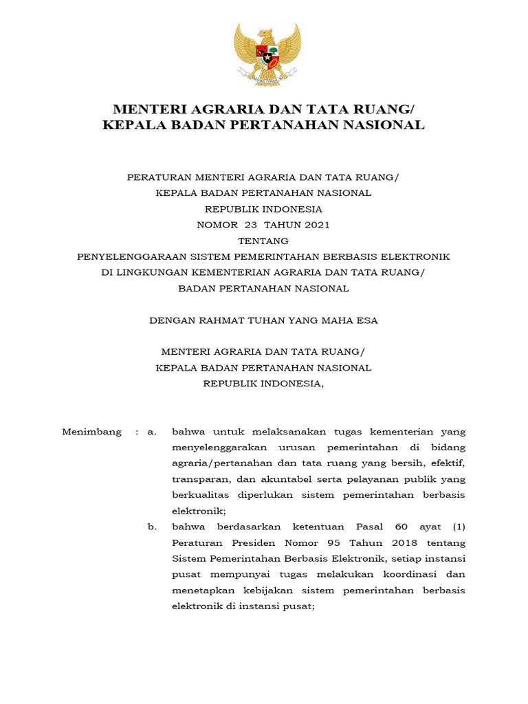 PERMEN ATR KBPN Nomor 23 Tahun 2021 | PDF