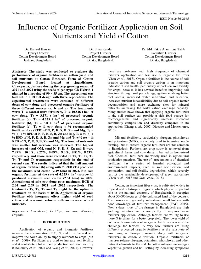 Influence of Organic Fertilizer Application On Soil Nutrients and Yield ...