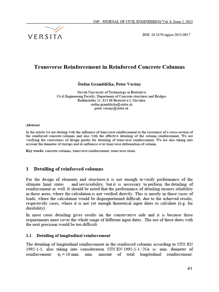Transverse Reinforcement in Reinforced Concrete Columns | PDF | Column ...