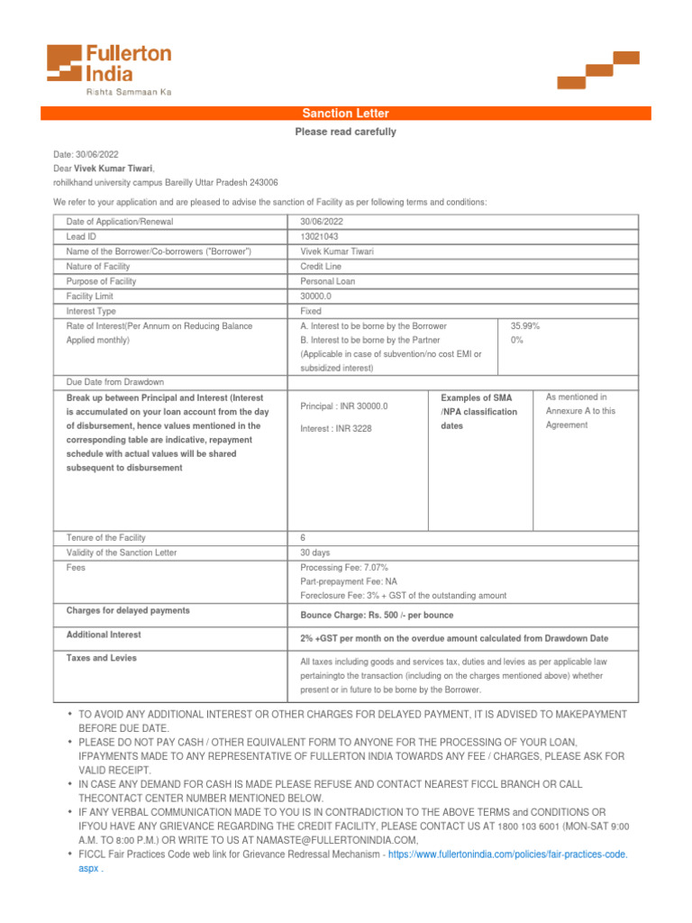 Sanction Letter PDF Lm00905995 | PDF