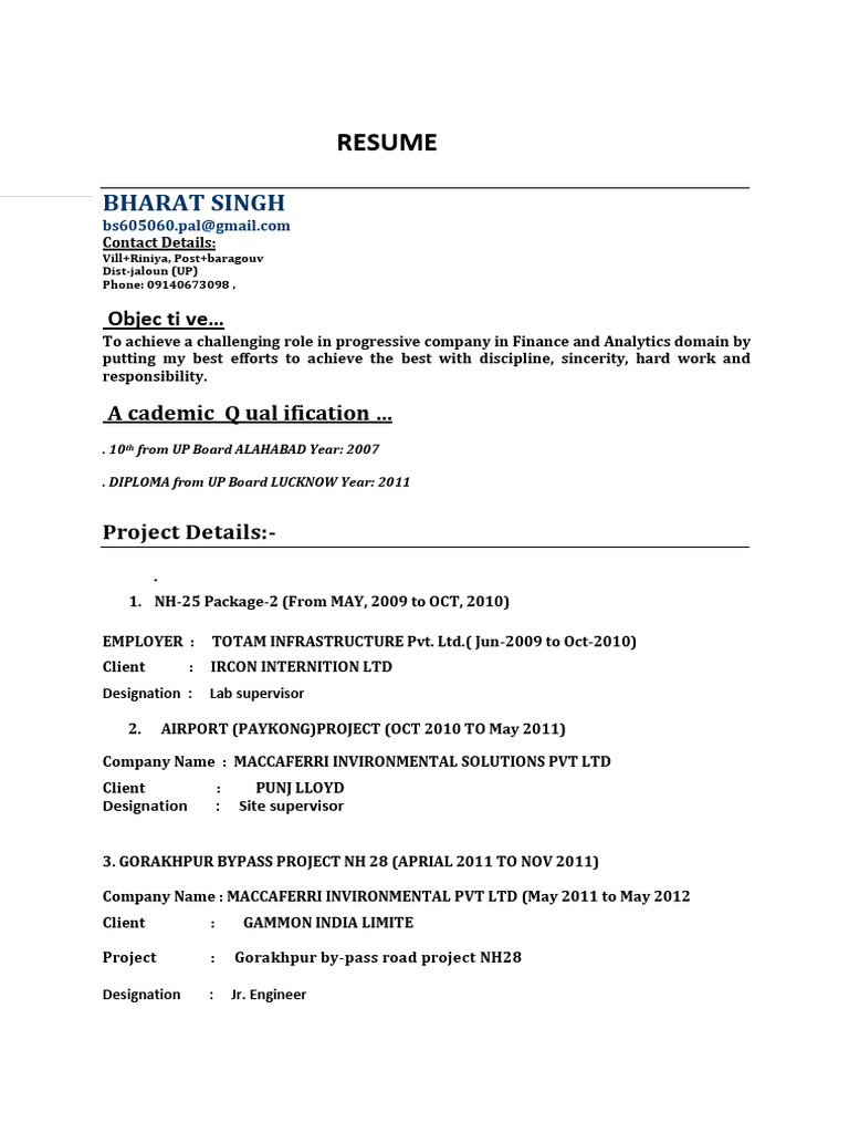 BHARAT SINGH CV | PDF