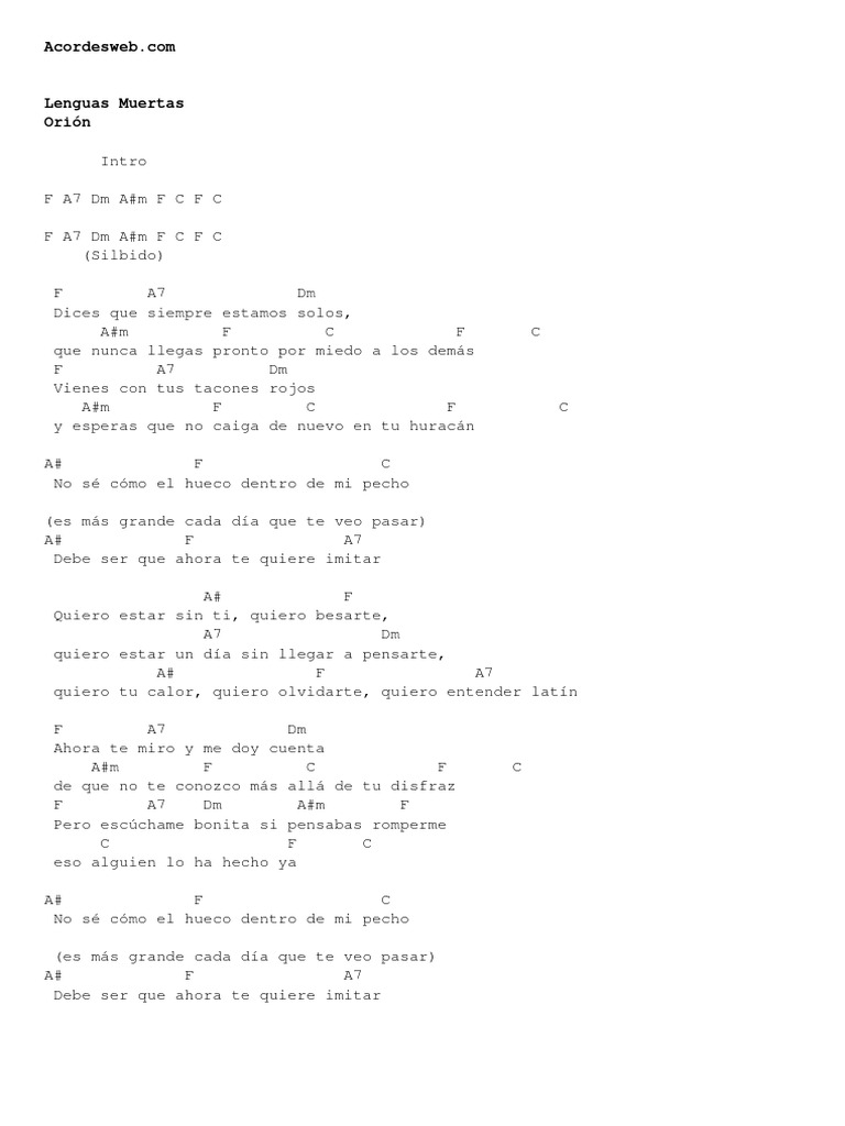 Acordes y letra de "Lenguas Muertas" | PDF