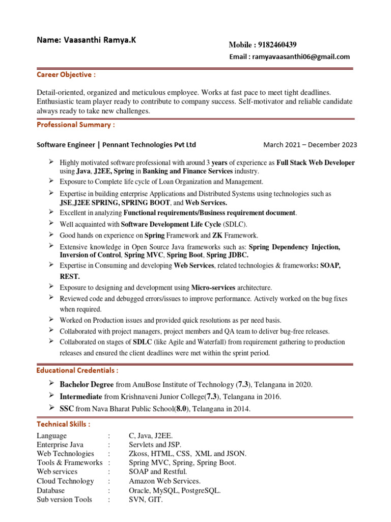 Vaasanthi Ramya Resume | PDF