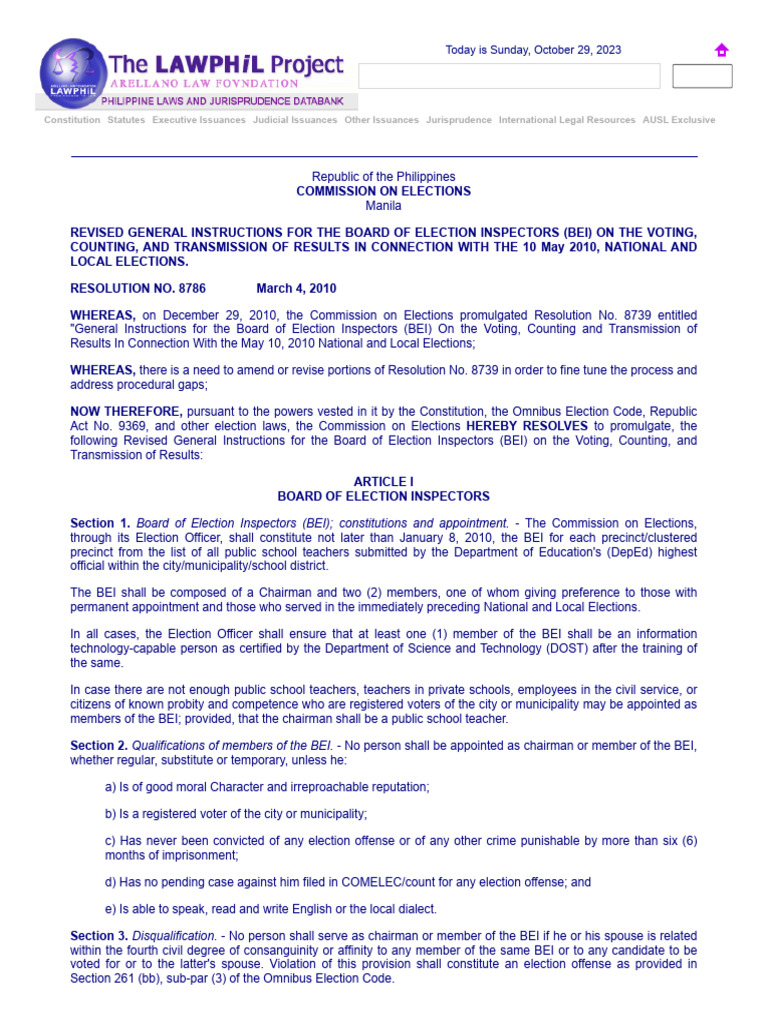 COMELEC Resolution No. 8786 | PDF