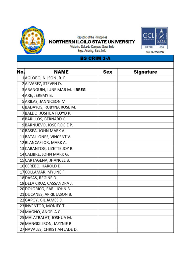 BS Crim 3rd Yr List of Students | PDF