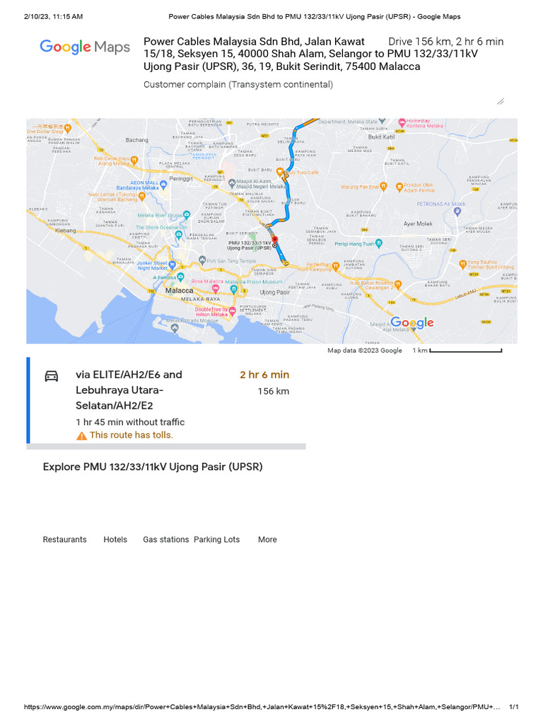 Power Cables Malaysia SDN BHD To PMU 132 - 33 - 11kV Ujong Pasir (UPSR) - Google Maps | PDF