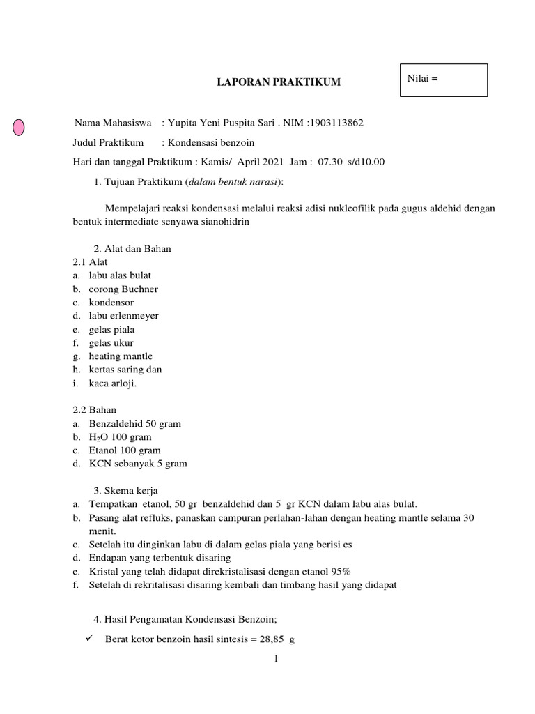 Laporan Organik - Yupita Yeni Puspita Sari - 1903113862 | PDF