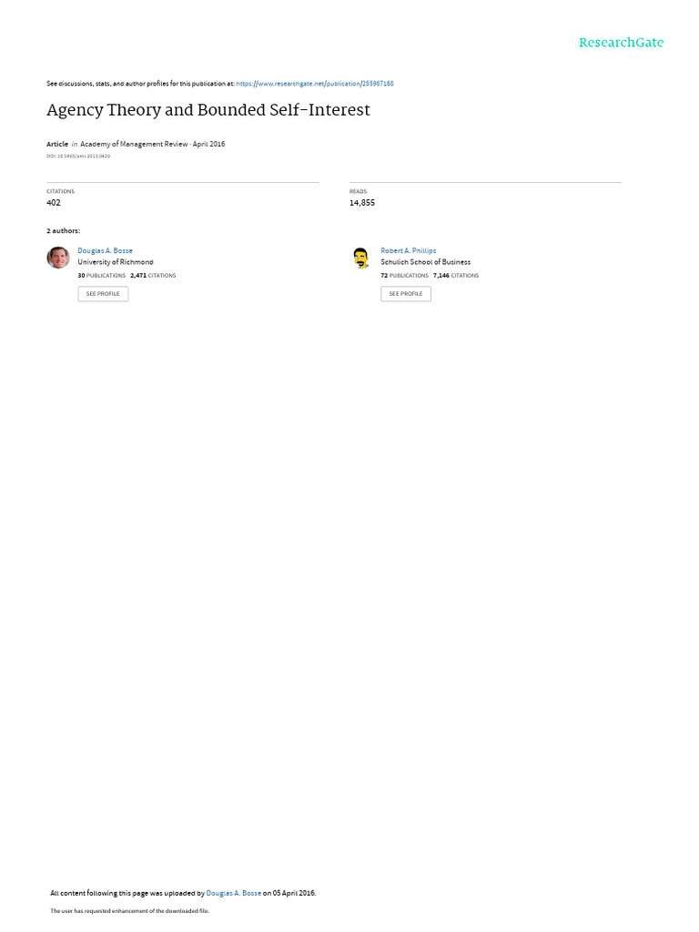 Agency Theory and Bounded Self-Interest | PDF