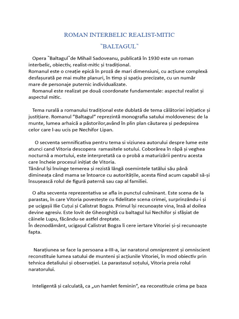 baltagul Tema 463 cuv | PDF