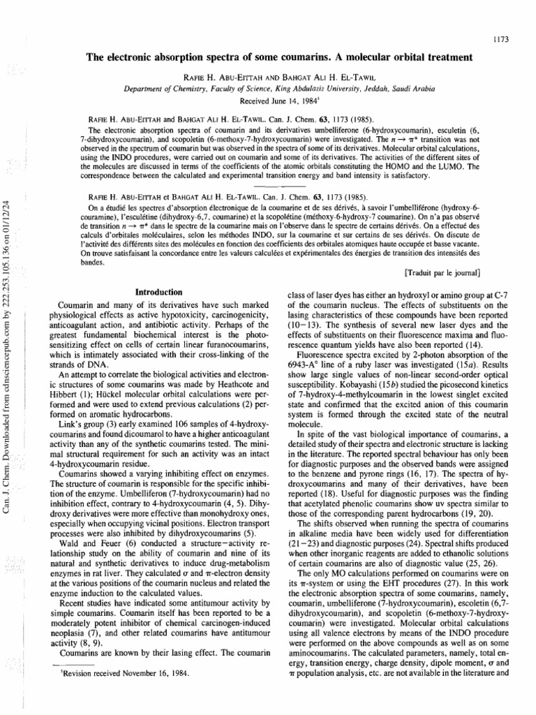 Abu Eittah El Tawil 2011 The Electronic Absorption Spectra of Some Coumarins A Molecular Orbital ...