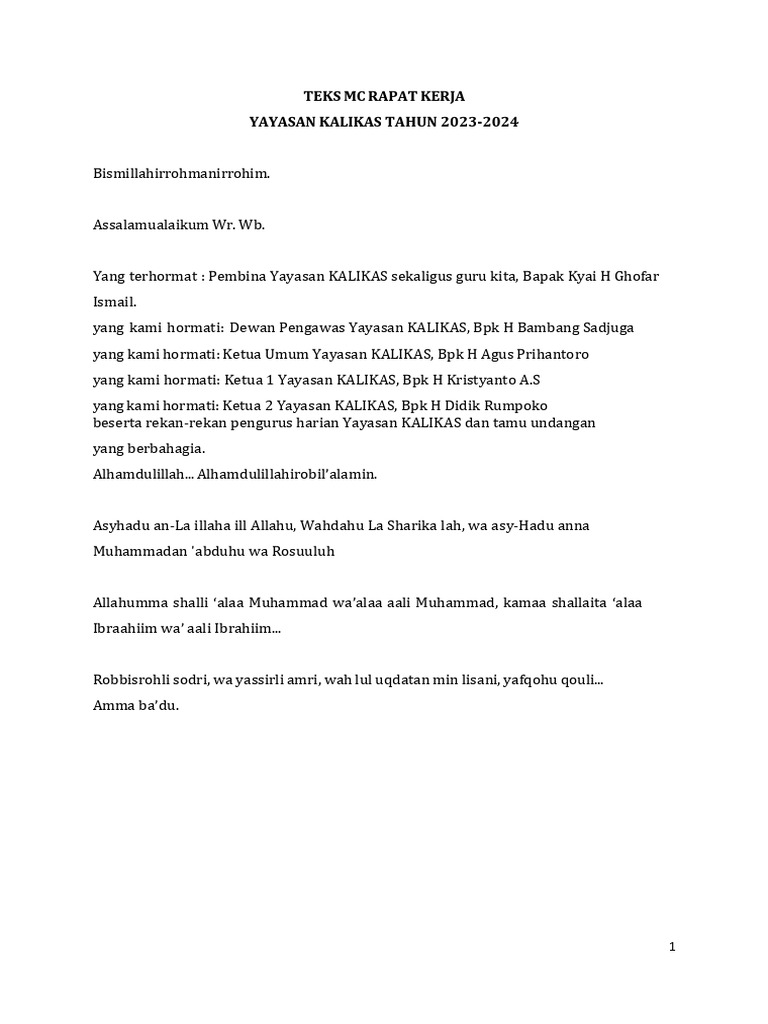 Teks MC Raker Kalikas | PDF