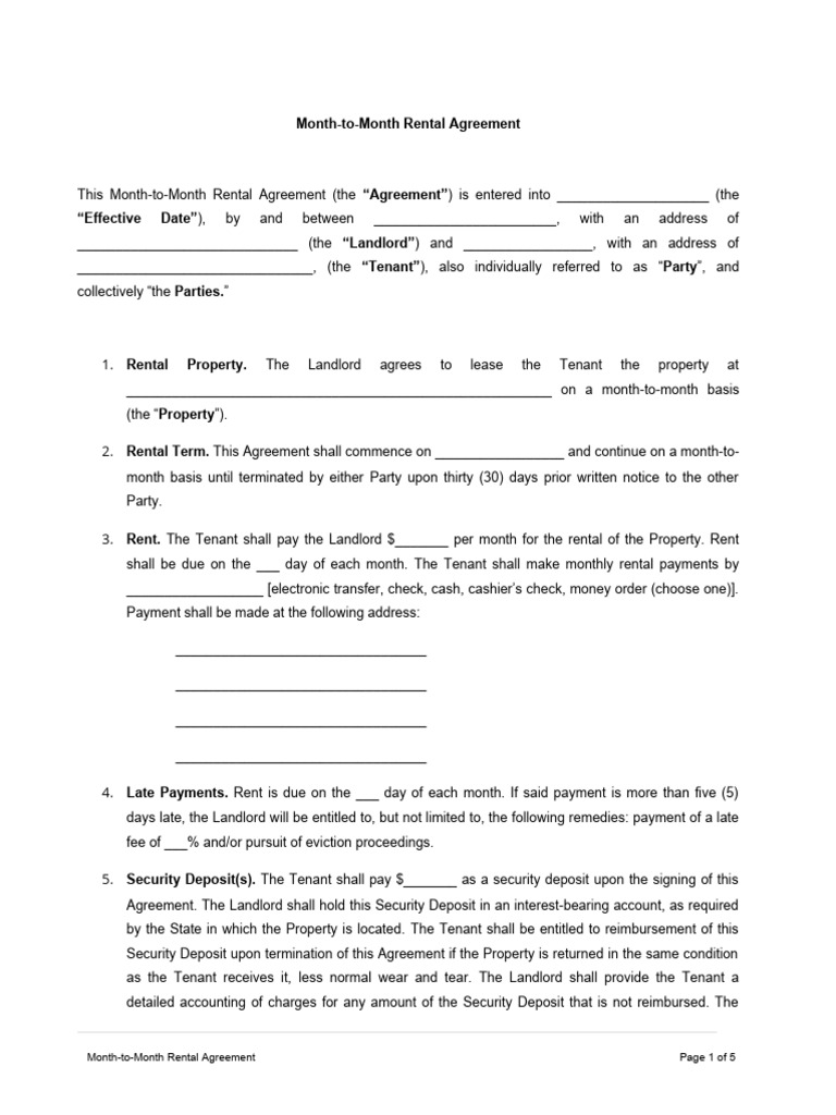 Month To Month Rental Agreement | PDF | Leasehold Estate | Landlord