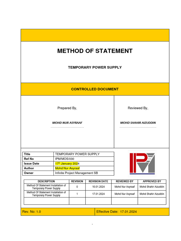 IPM - MOS - 030 - Installation of Temporary Power Supply | PDF ...