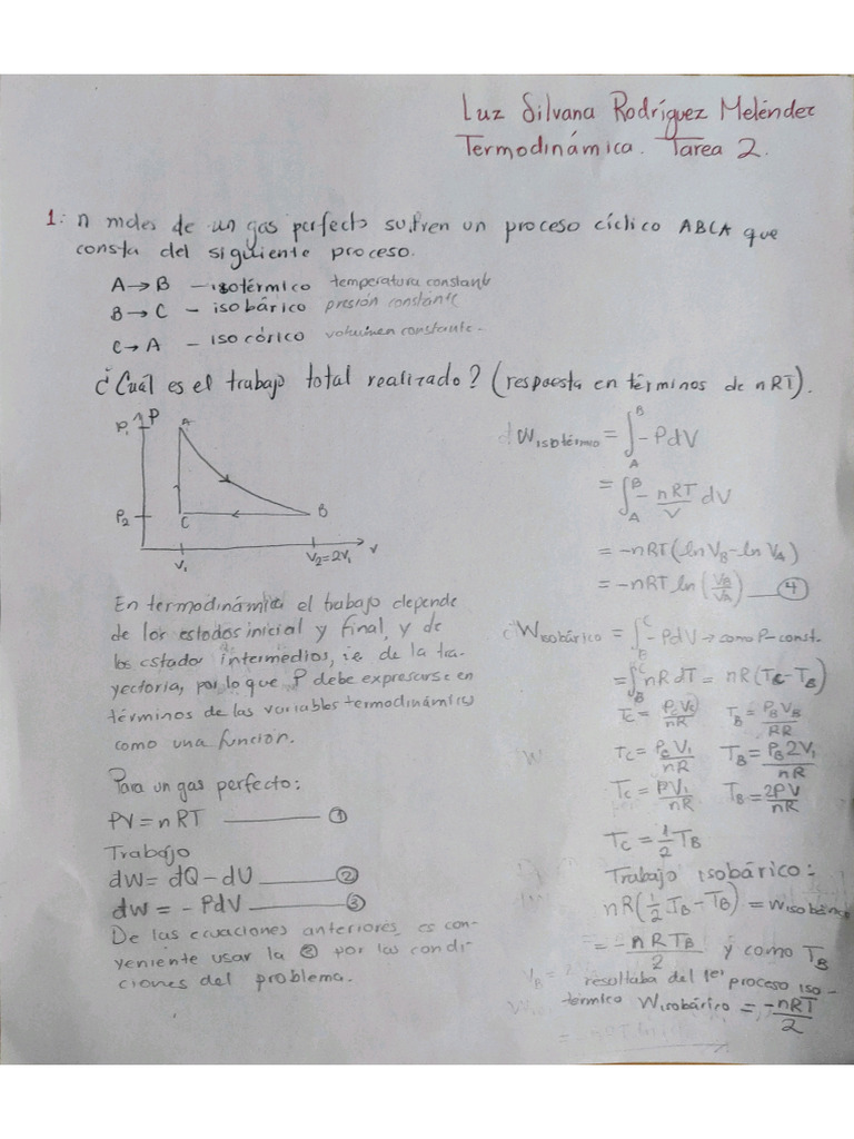 Termodinámica Tarea 2 | PDF