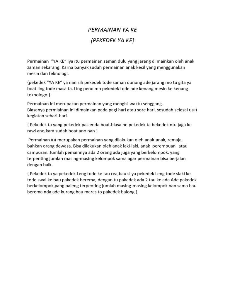 Permainan Ya Ke 2 | PDF