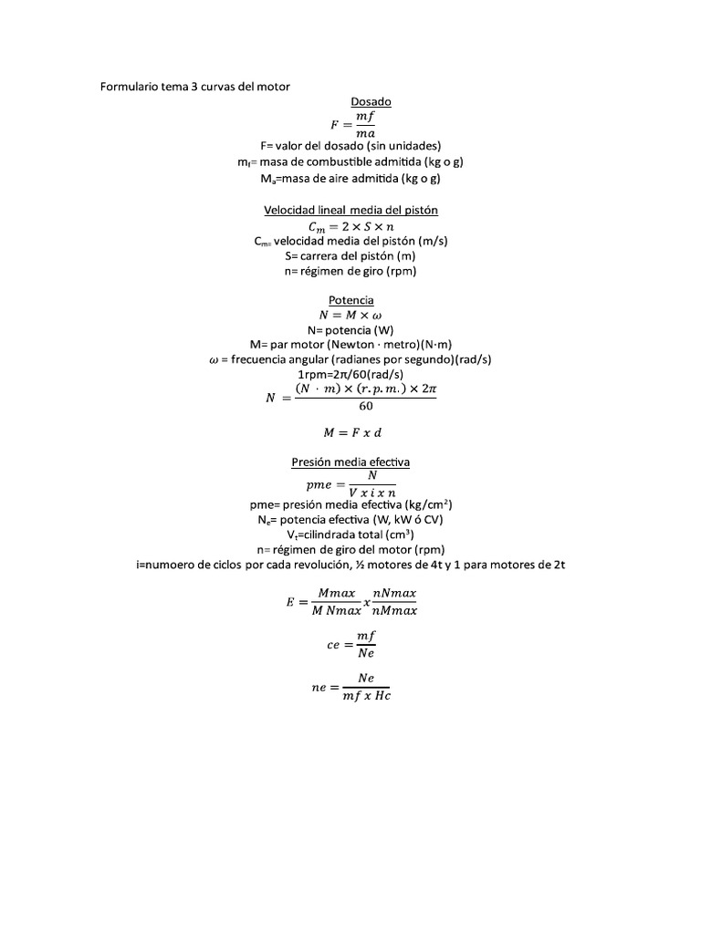 Fórmulas Tema 3 Motores | PDF