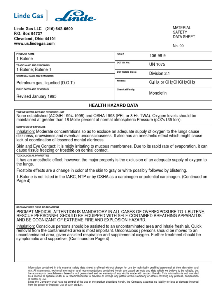 MSDS 1-Butene | PDF