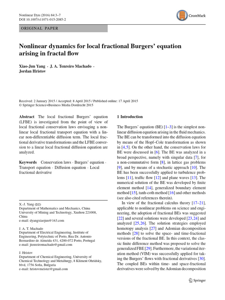 Nonlinear Dynamics For Local Fractional Burgers' Equation Arising in Fractal Flow | PDF ...