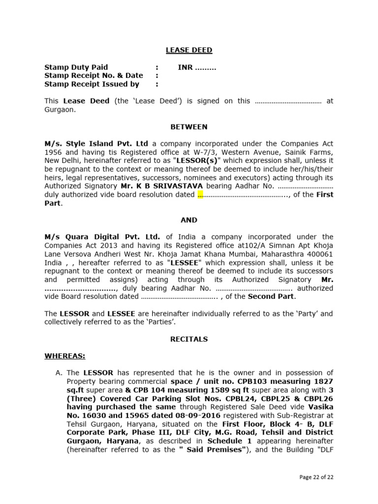 LEASE DEED - 16.11.2023.docx 1 Lease Deed | PDF
