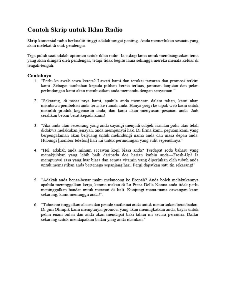 Contoh Skrip Untuk Iklan Radio | PDF
