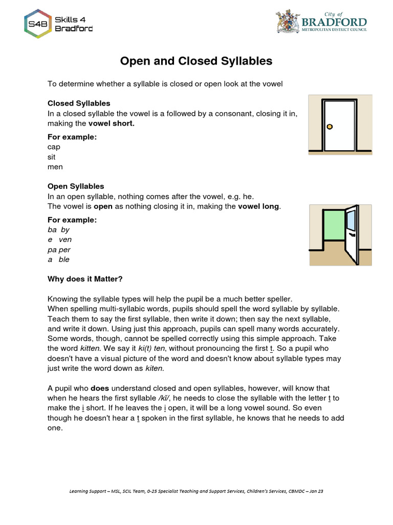 Open and Closed Syllables | Download Free PDF | Syllable | Vowel