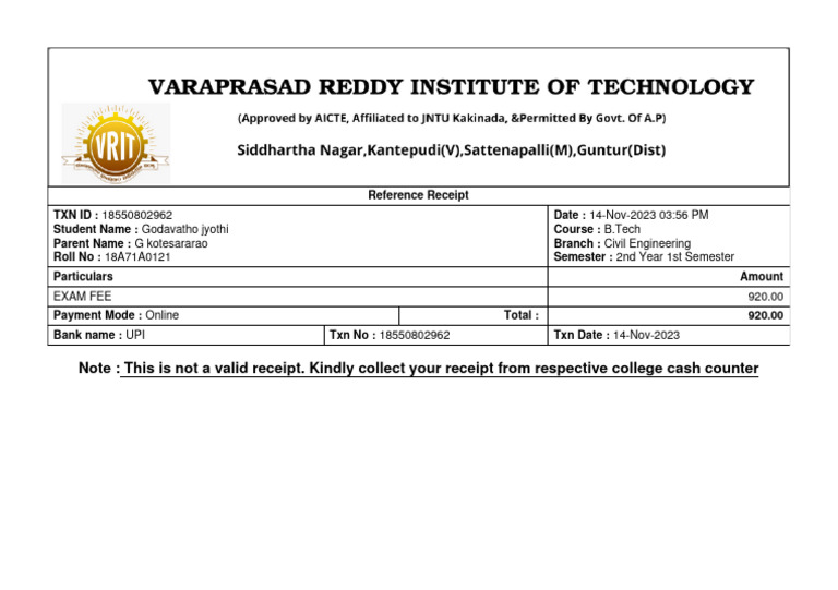 VARAPRASAD REDDY INSTITUTE of TECHNOLOGY - 2023-2024 - 2287912 | PDF