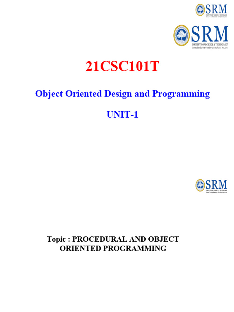 Unit 1 Oodp Pdf Object Oriented Programming Class Computer Programming 