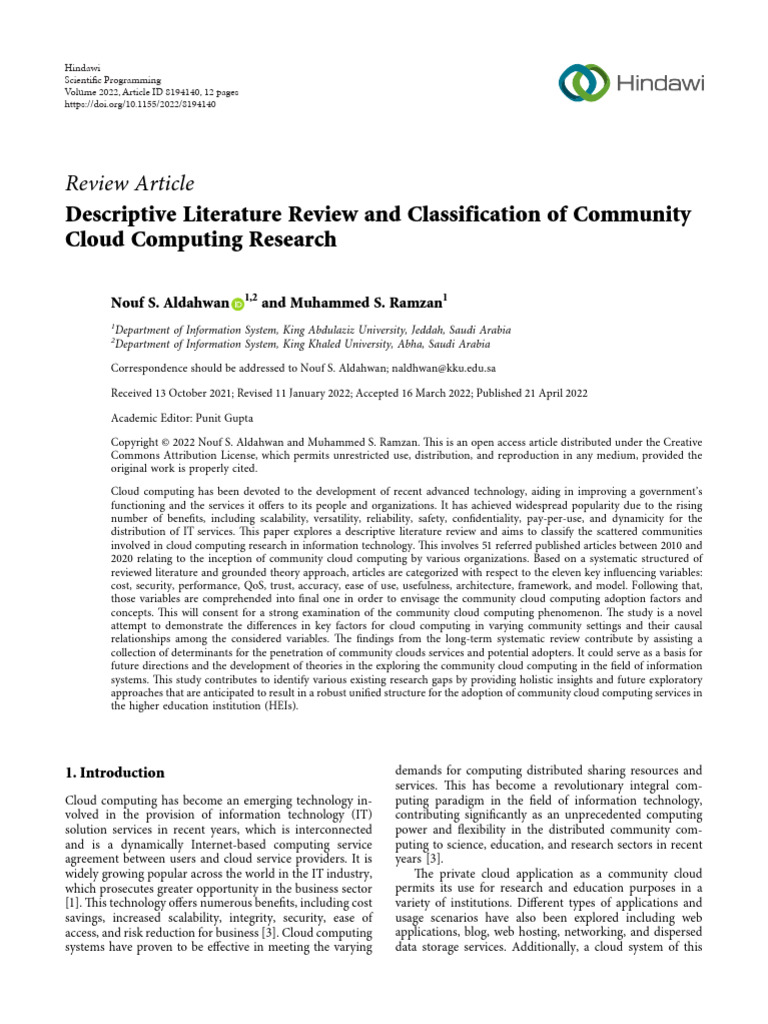 Review Article: Descriptive Literature Review and Classification of Community Cloud Computing ...