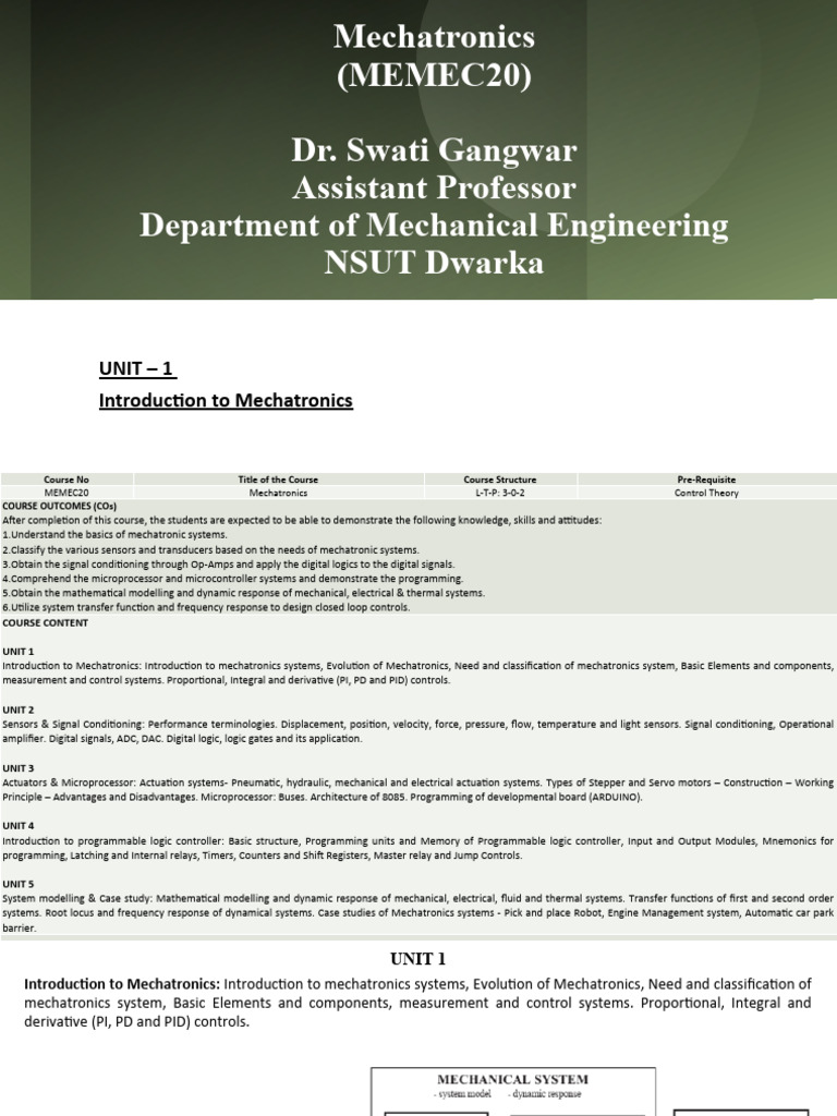 Unit 1 - Mechatronics - Master File | PDF